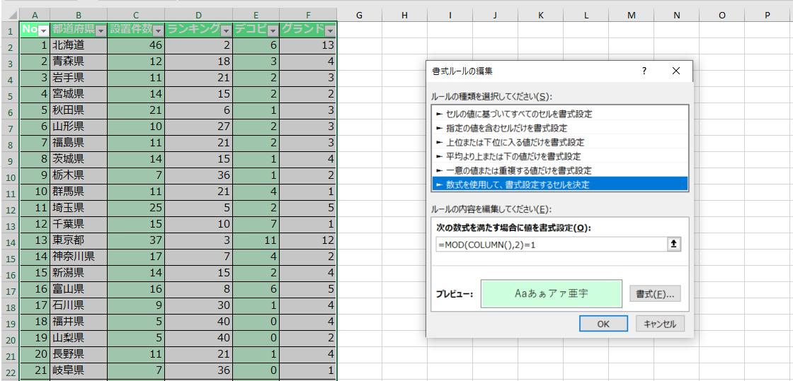 Excelの背景色を1行・1列交互（しま模様）網掛けは条件付き書式一択。その理由とやり方は？ | Excel x Spreadsheet