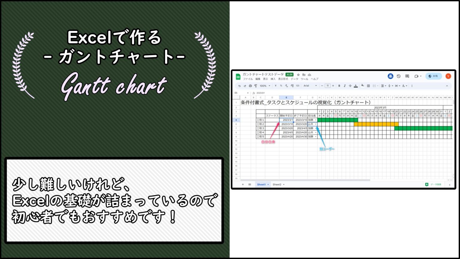 スケジュール管理の一つガントチャートはフリーソフトを使わず、Excelで簡単に作れる！ | Excel x Spreadsheet