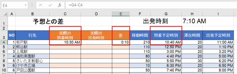 Excelで”予定と実際の時間の差”を計算する方法 〜－の時間も61分以上の計算も可〜 Excel X Spreadsheet