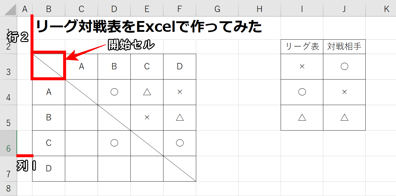 リーグ対戦表をExcelで作る！ポイントはADDRESS関数。対戦チームを増やす場合も対応可 | Excel x Spreadsheet